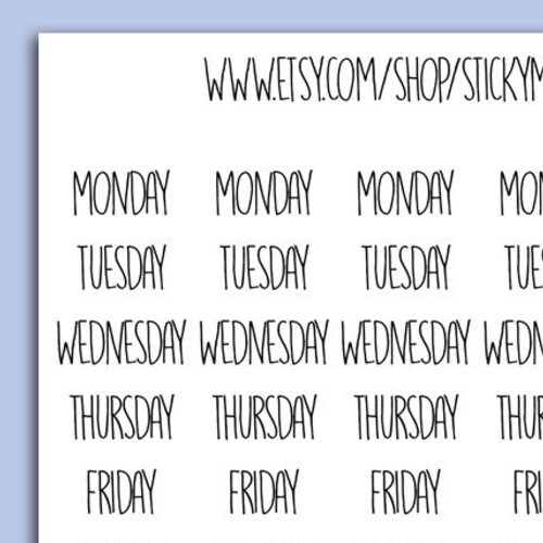 Days of the Week Stickers Weekday Stickers Planner Stickers | Etsy