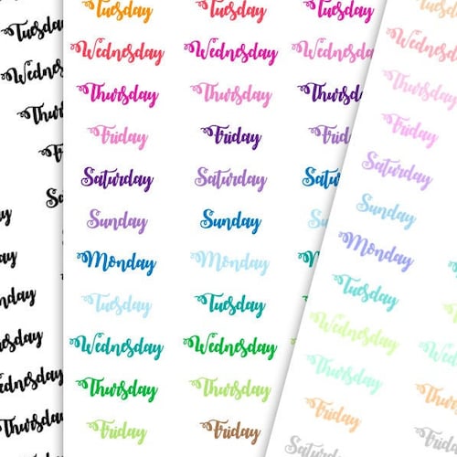 Days of the Week Stickers Weekday Stickers Planner Stickers | Etsy