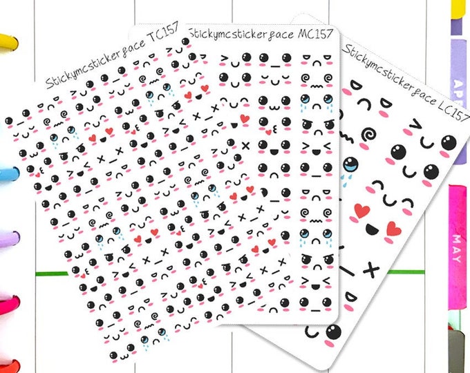 Transparent Cute Face Stickers, Kawaii Face, Cute, Funny Stickers, Bujo ...