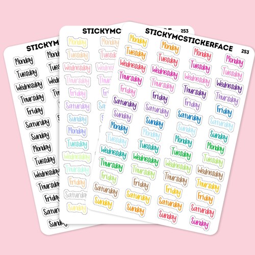 Days of the Week Stickers Weekday Stickers Planner Stickers - Etsy