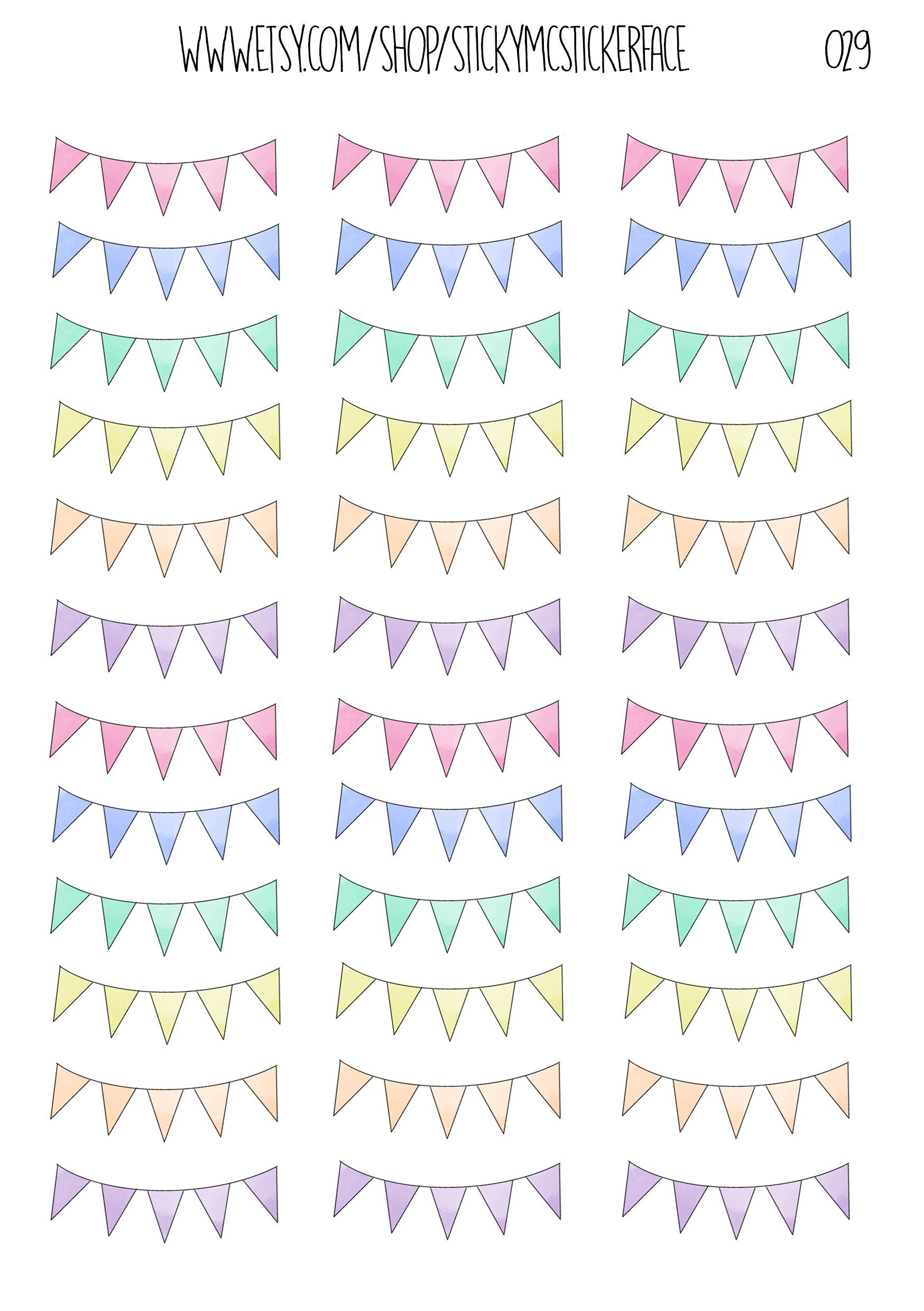 36 watercolour rainbow bunting stickers bullet journal | Etsy