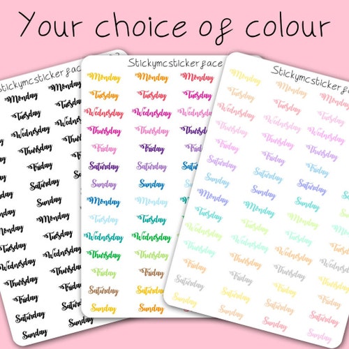 Days of the Week Printable Planner Stickers Date Cover - Etsy