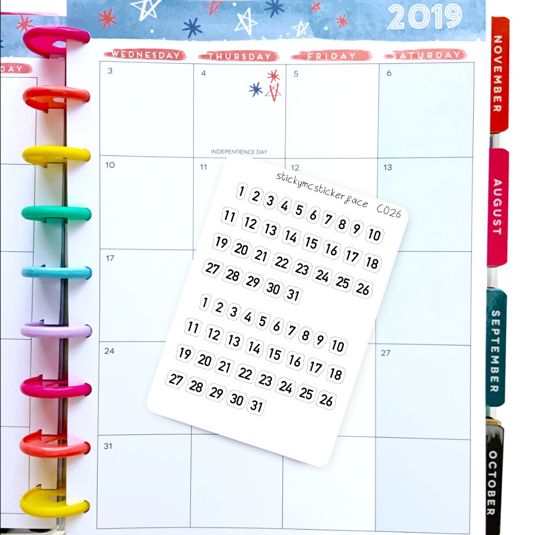 Clear Number Planner Stickers Days of the Month Stickers - Etsy