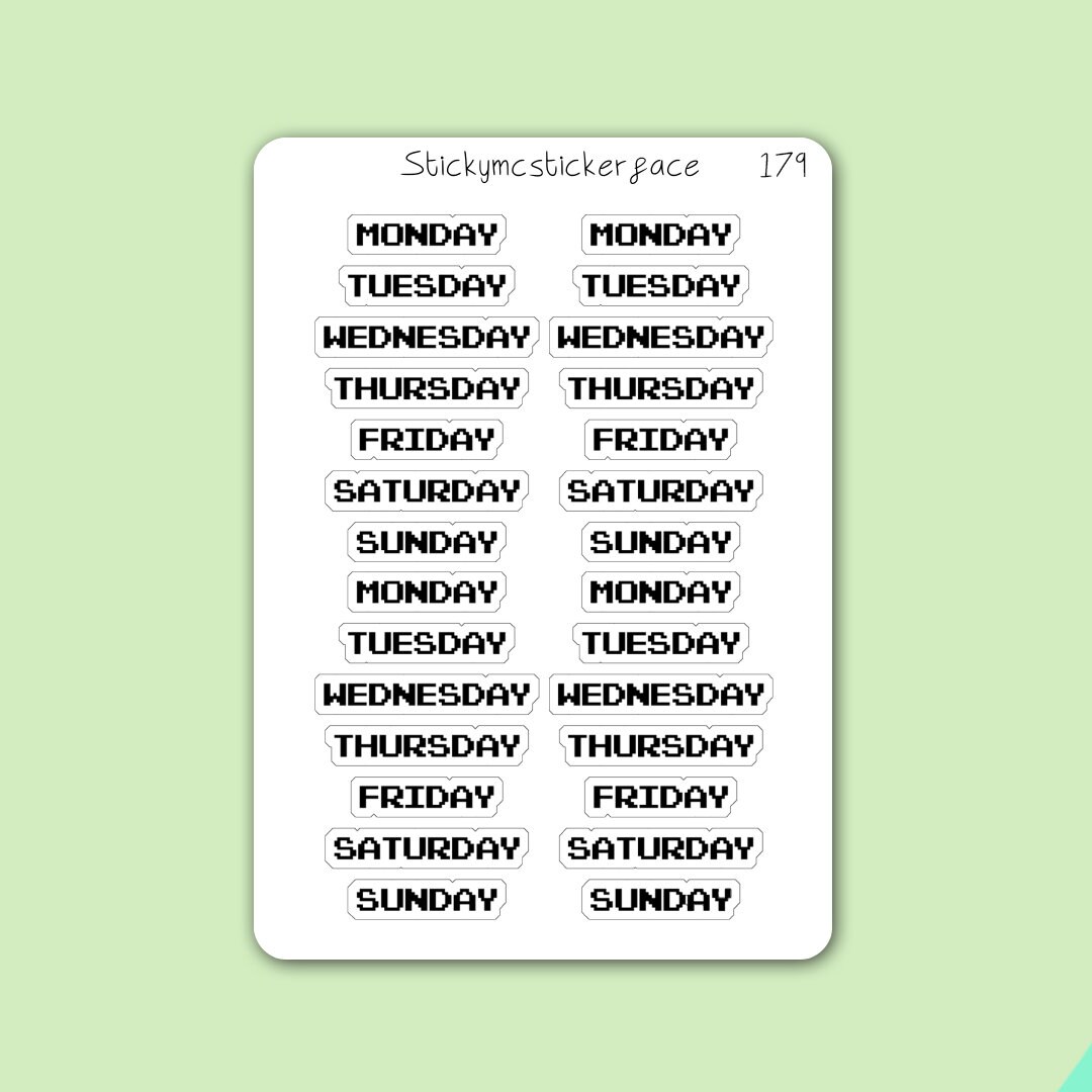 Large Font Pixel Days of the Week, Days of the Week Stickers, Month ...