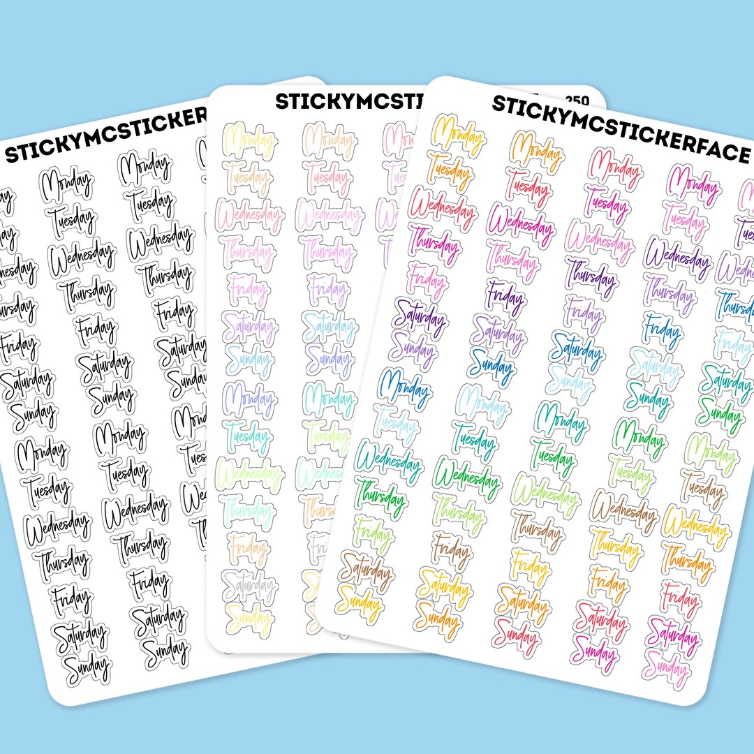 Days of the Week Stickers Weekday Stickers Planner Stickers - Etsy