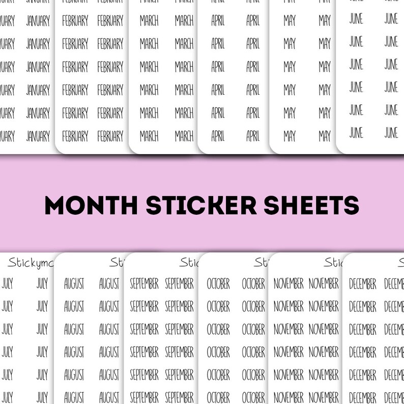 Individual Month Stickers Month Sticker Sheets Overview - Etsy