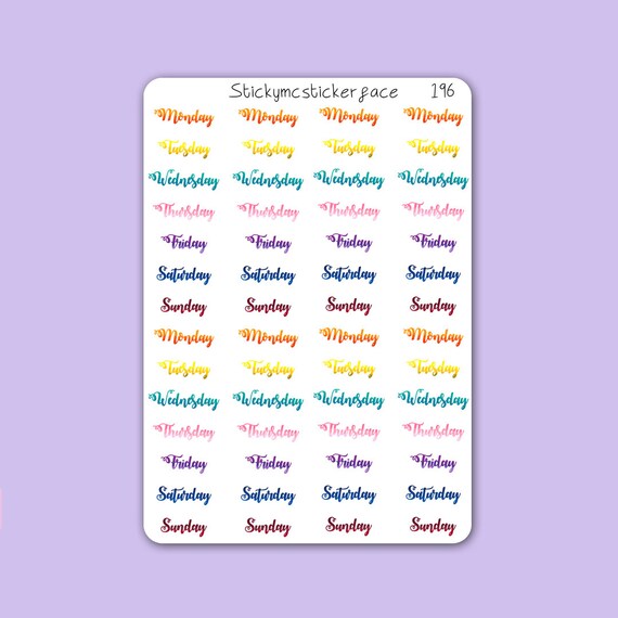 Days of the Week Stickers Overview Weekday Stickers Planner | Etsy