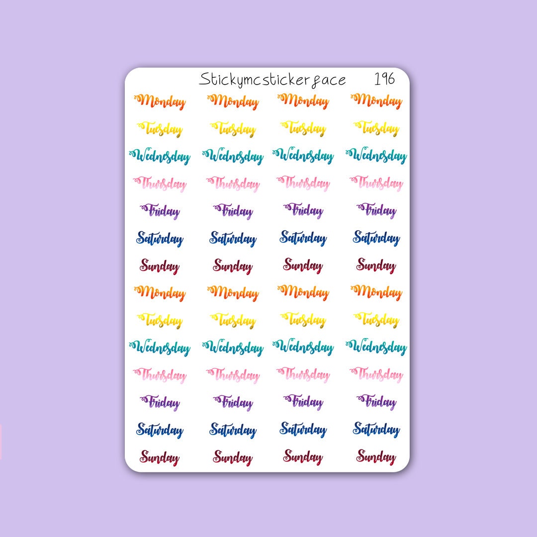 Days of the Week Stickers Overview Weekday Stickers Planner | Etsy