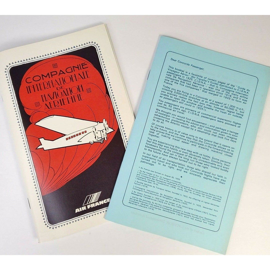 2 Vtg 1980 Air France Concorde in Flight Brochures Booklets Navigation ...
