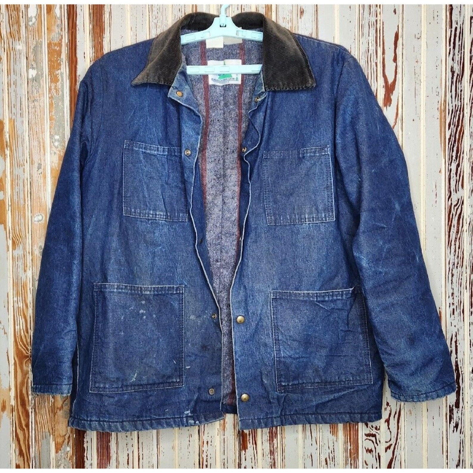 VTG Liberty Denim Chore Jacket Barn Blanket Lined Corduroy Collar ...