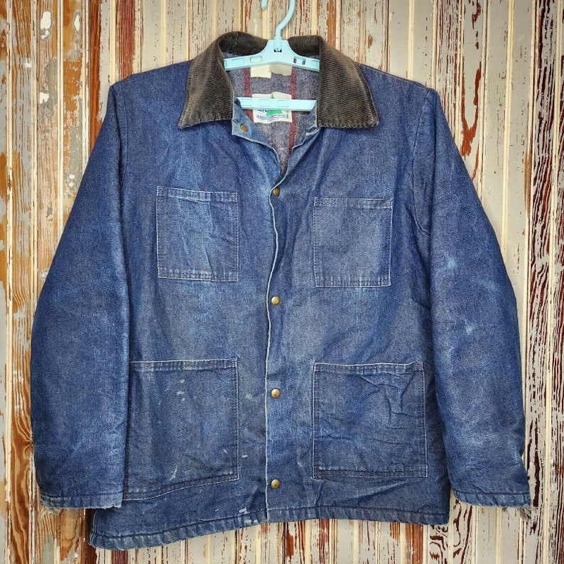 VTG Liberty Denim Chore Jacket Barn Blanket Lined Corduroy Collar Distressed 80s - Etsy