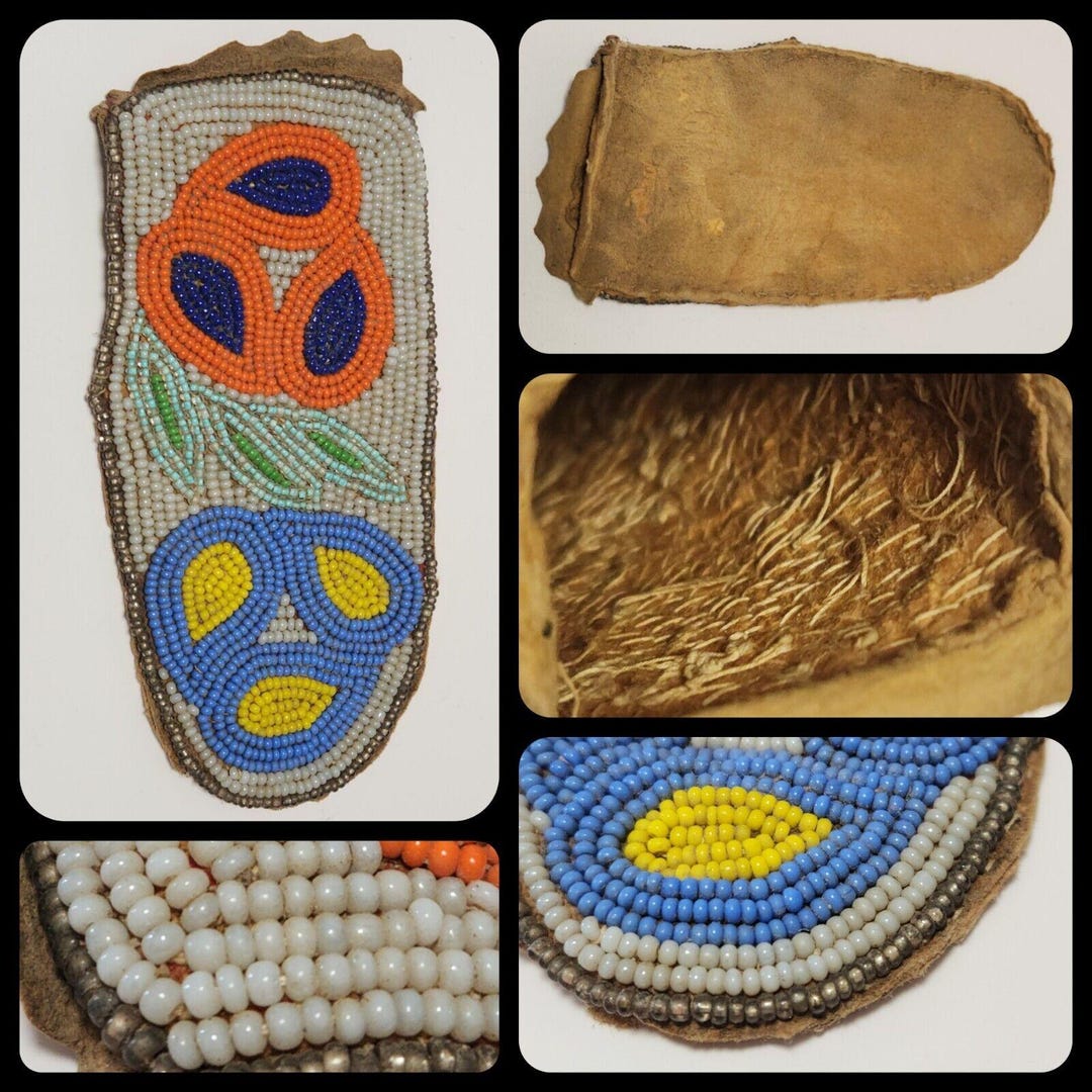 Vintage Native American Cree Indian Beaded Leather Pouch Floral Beads ...