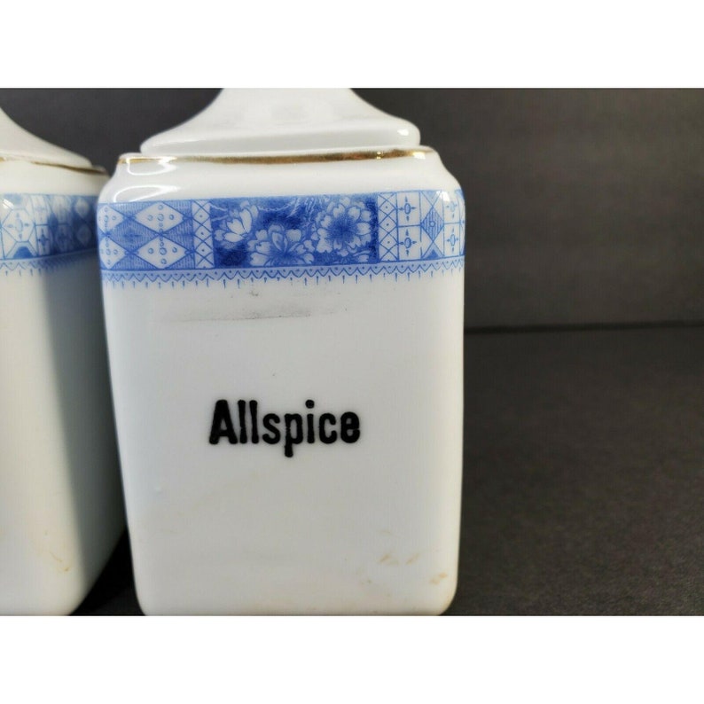 VTG Royal Schwarzburg Germany Spice Jars Lids Porcelain Blue and White ...