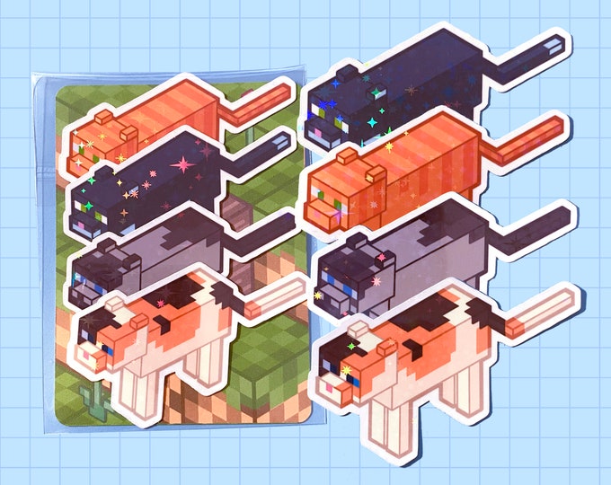 Minecraft Cat Sticker Pack - Holographic Stickers of Calico, Tabby ...