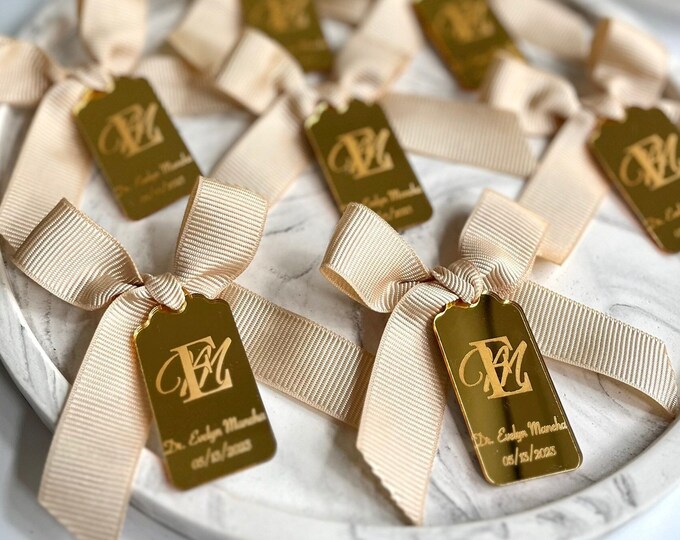 Gold Acrylic Mirror Tag, Wedding Name Tags, Reception Token, Luxury Tag ...
