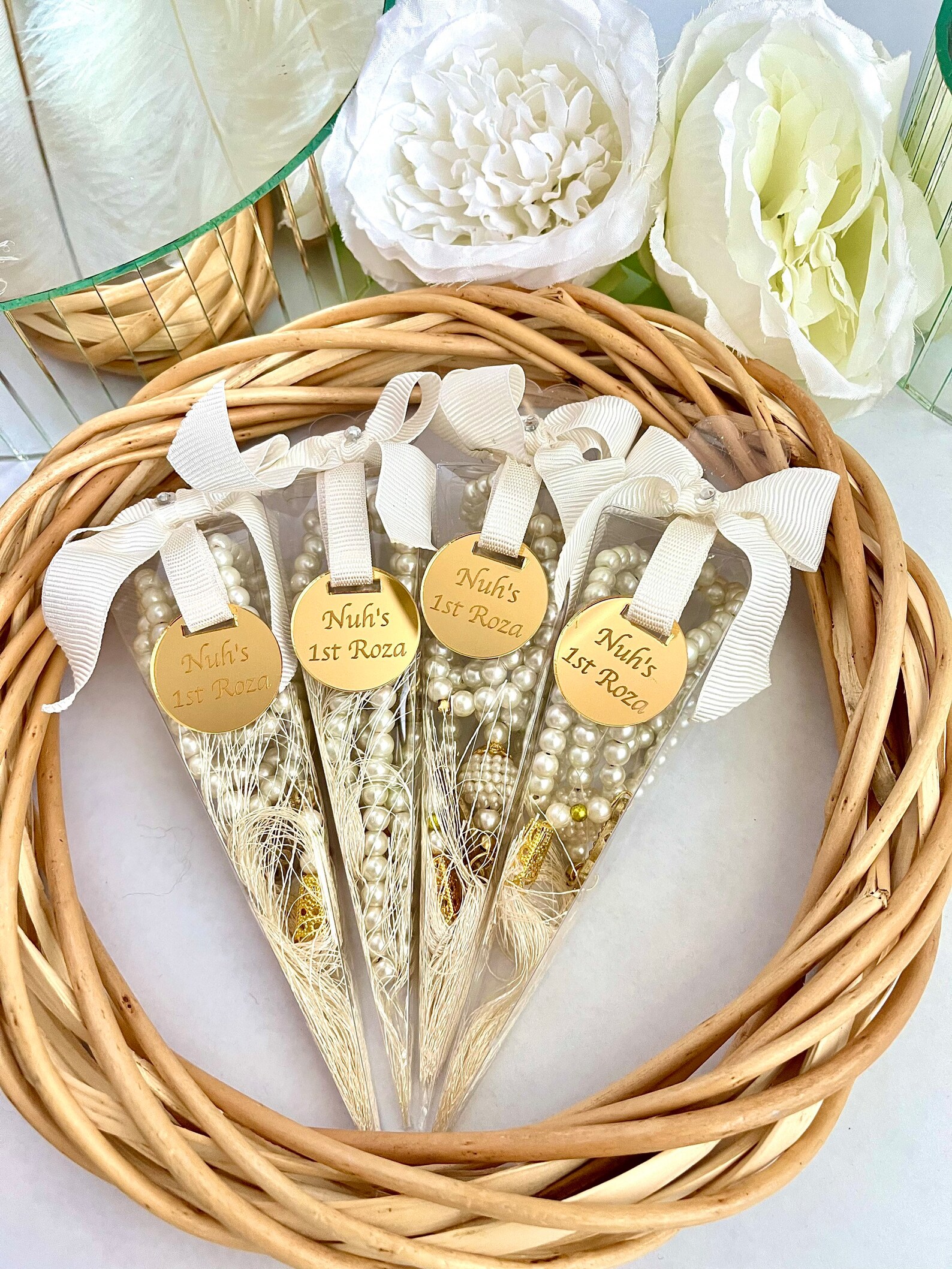 White Custom Tasbih in Cone Box, Custom Tasbih, Custom Wedding Gift ...