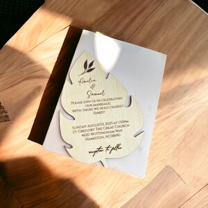 Boheme Wooden Leaf Invitation, Rustic Wedding Card, Wood Save the Date ...