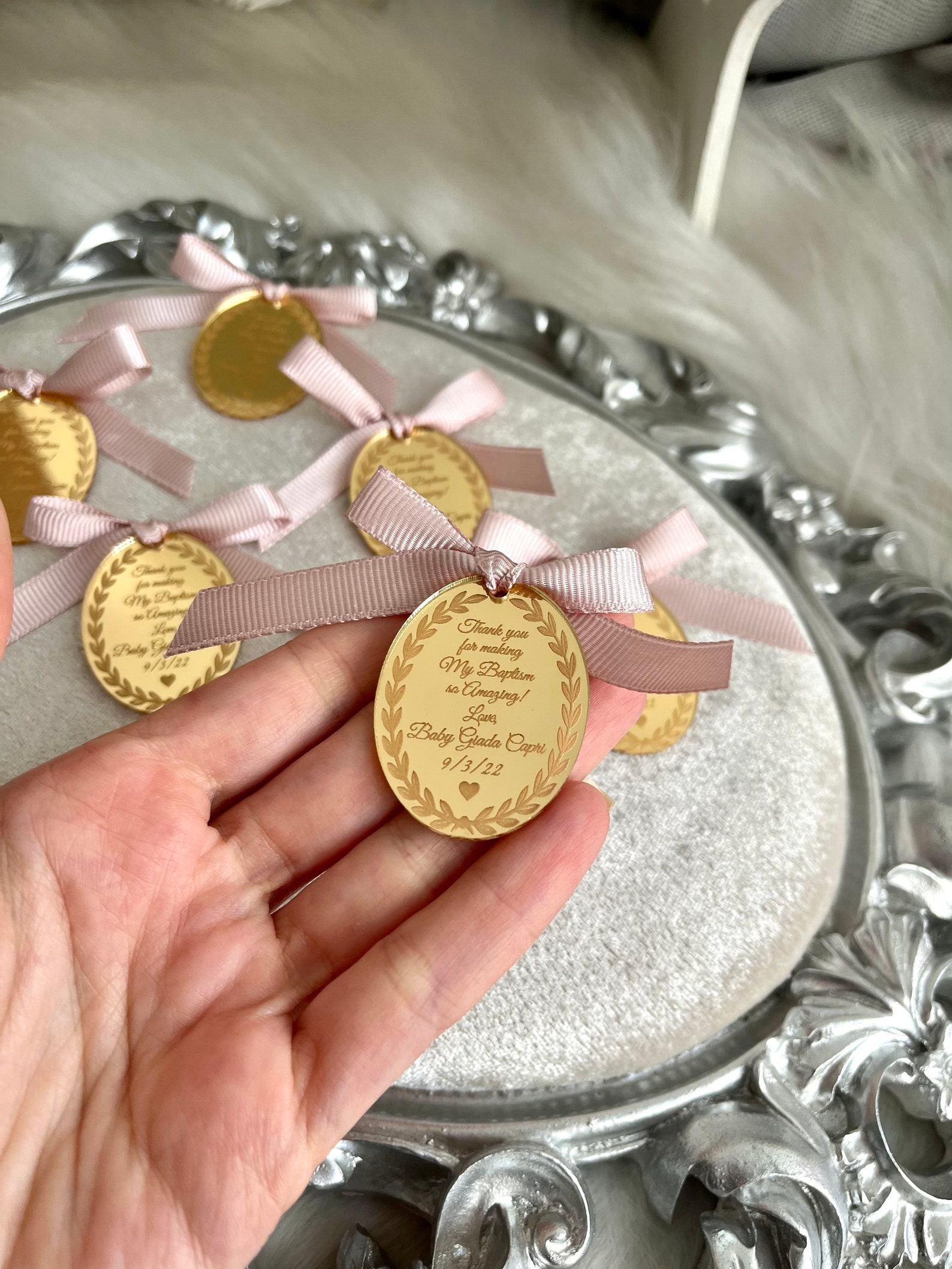 Custom Baby Welcoming Ribbon Acrylic Mirror Tags Lettering - Etsy