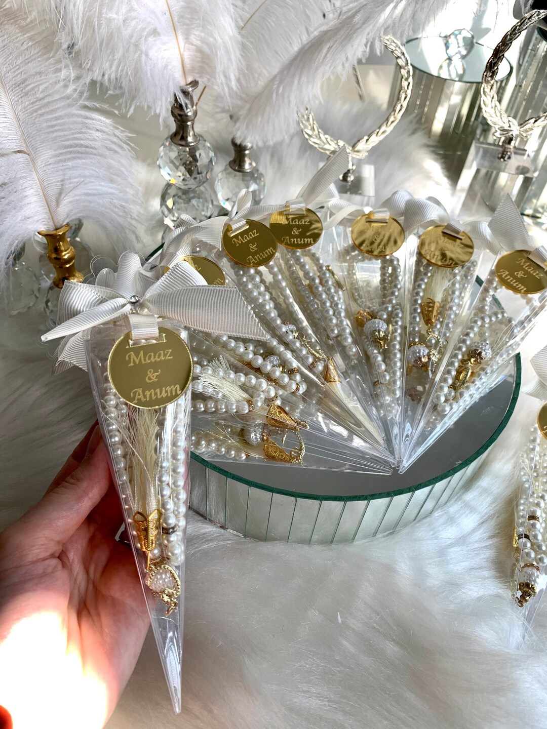 White Custom Tasbih in Cone Box, Custom Tasbih, Custom Wedding Gift ...