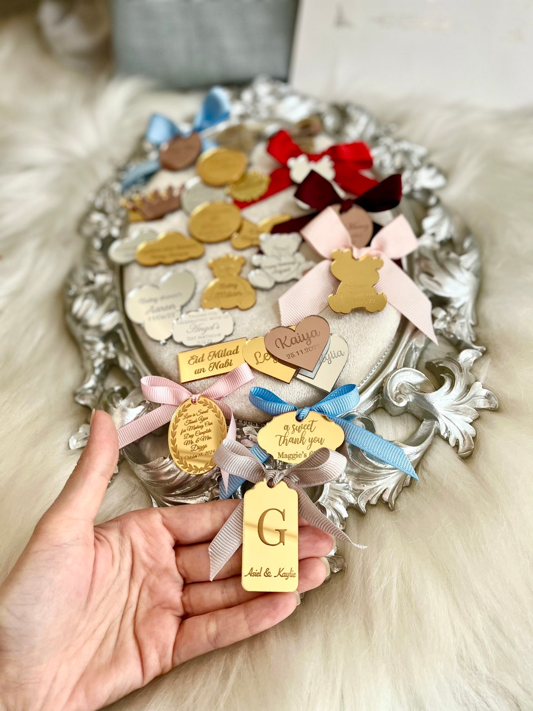 Custom Acrylic Mirror Labels, Wedding Tag, Baby Shower Tag ...