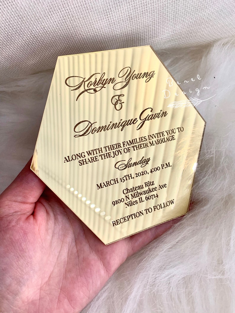 Hexagon Wedding Acrylic Invitations, Wedding Mirror Invitations ...