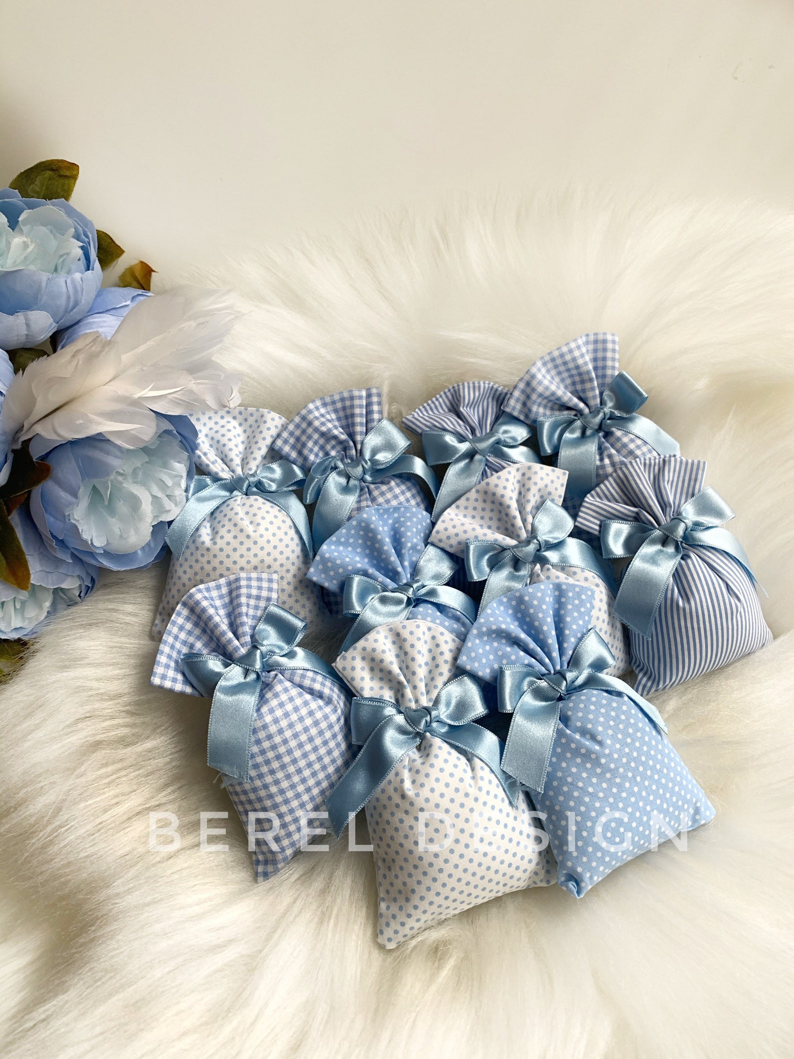 Gingham Sachet Bags, Baby Boy Shower, Baby Welcome, Birthday Party ...