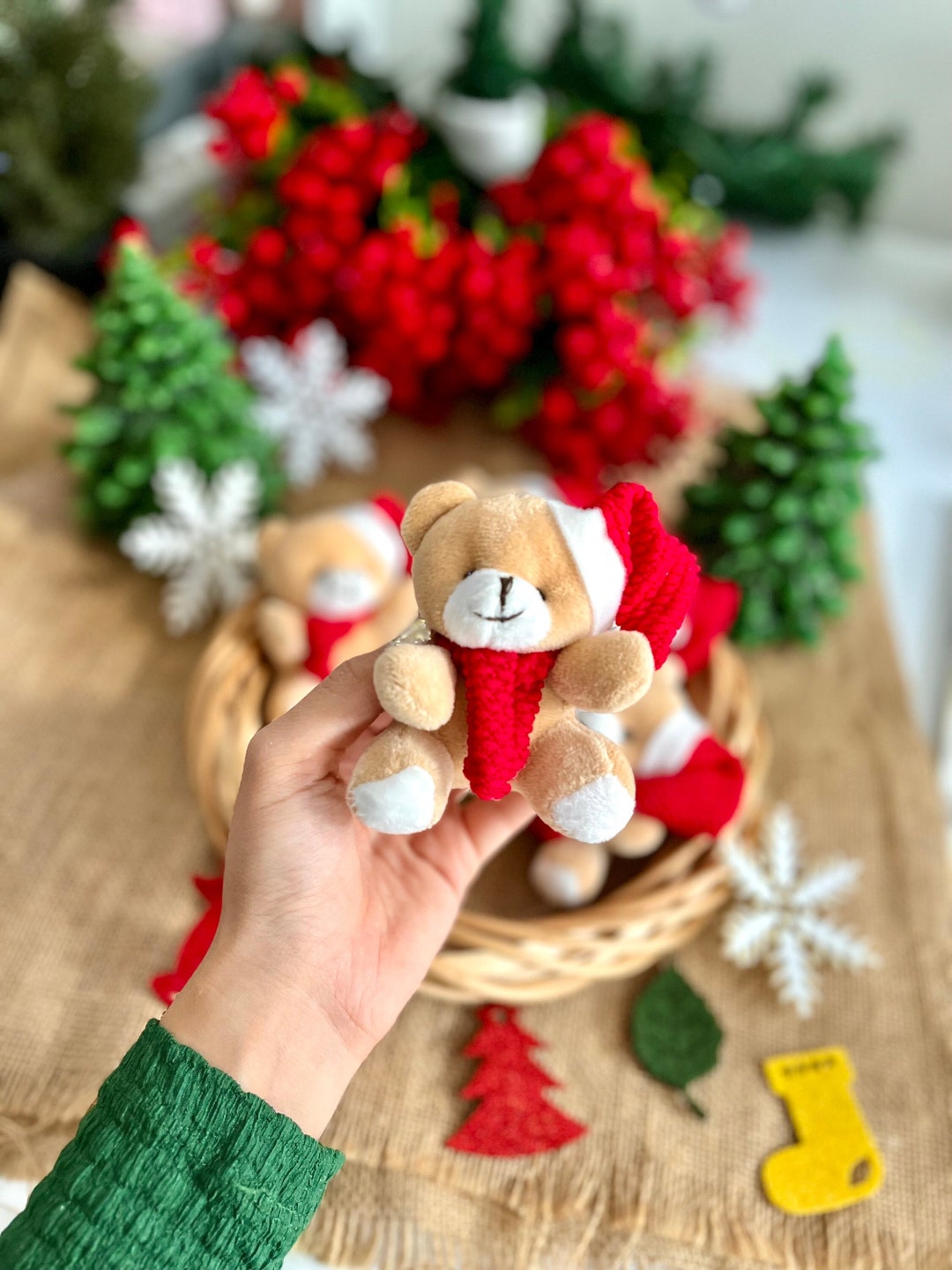 Teddy Bear Bundle, Christmas Teddy Bear Keychain, Christmas Favor ...