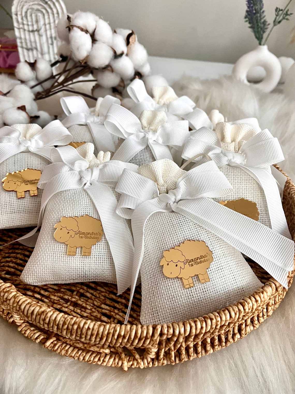 Custom Sheep Theme White Gift Bags, Lamb Party Gift Bag, Sheep Baby ...