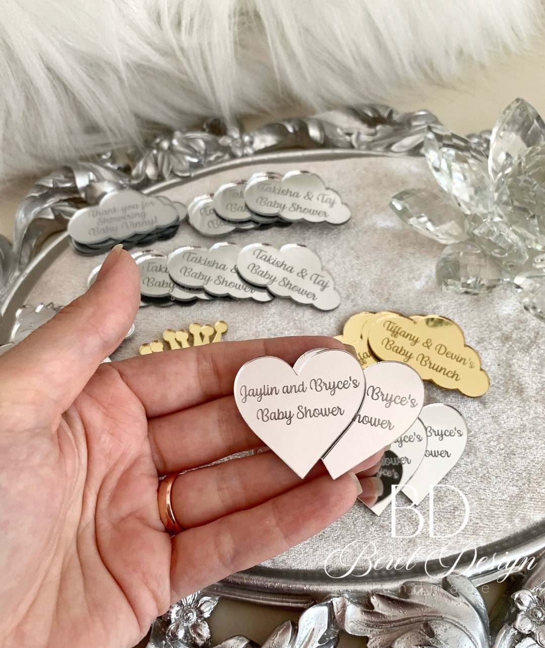 Heart Custom Acrylic Mirror Tags, Valentines Day Tag, Personalized Gift ...