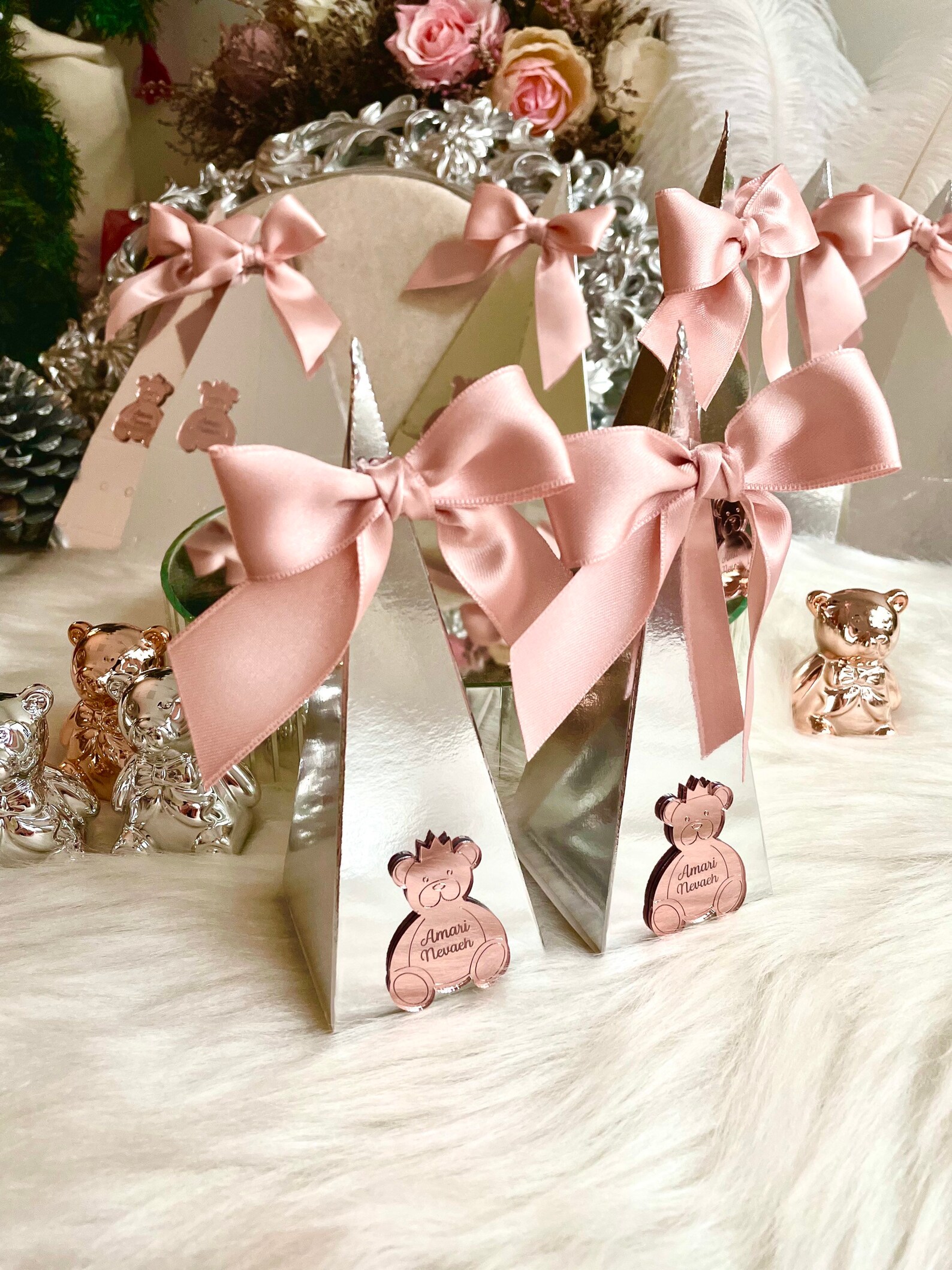 Teddy Bear Girl Baby Shower Custom Cone Box, Teddy Bear Personalized ...