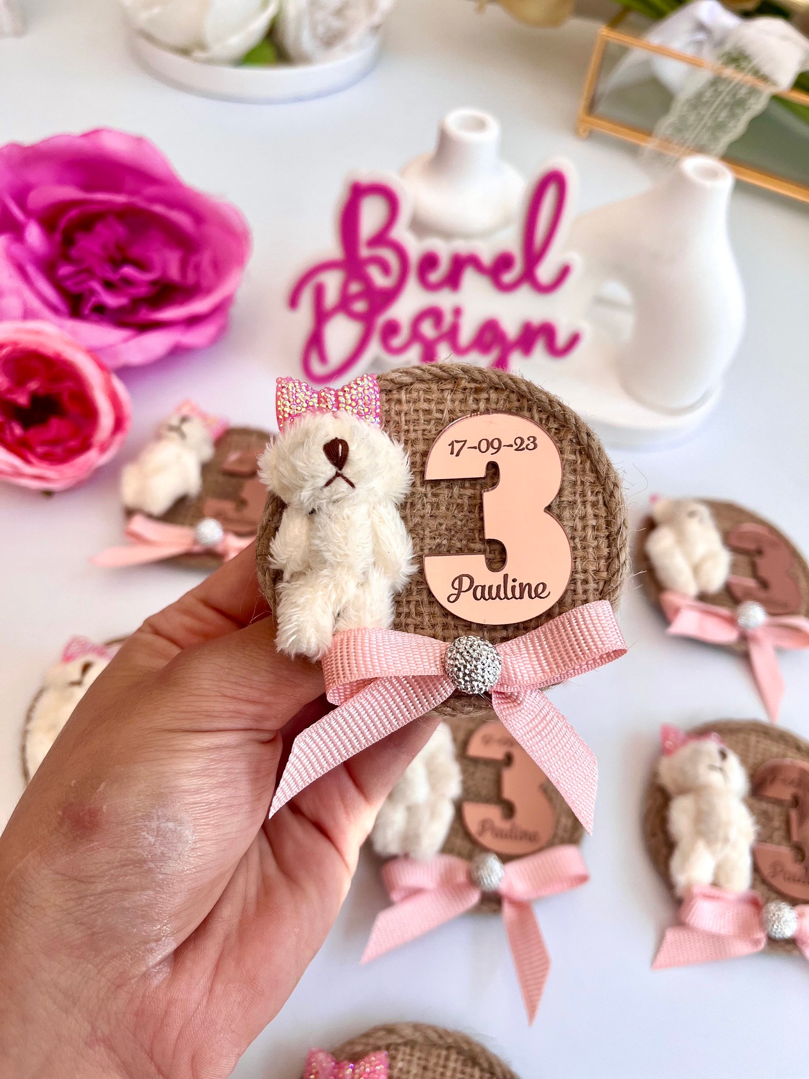 Teddy Bear Third Birthday Favors, We Can Bearly Wait, Teddy Bear Magnet ...