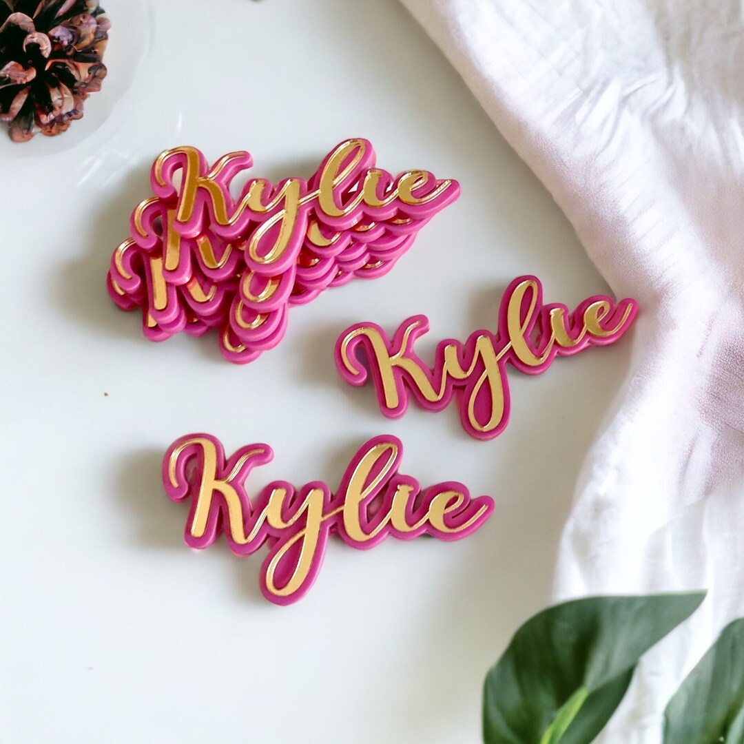 Pink Gold Acrylic 2 Layer Name Tag, Gift Decor Tag, 3D Acrylic Name ...