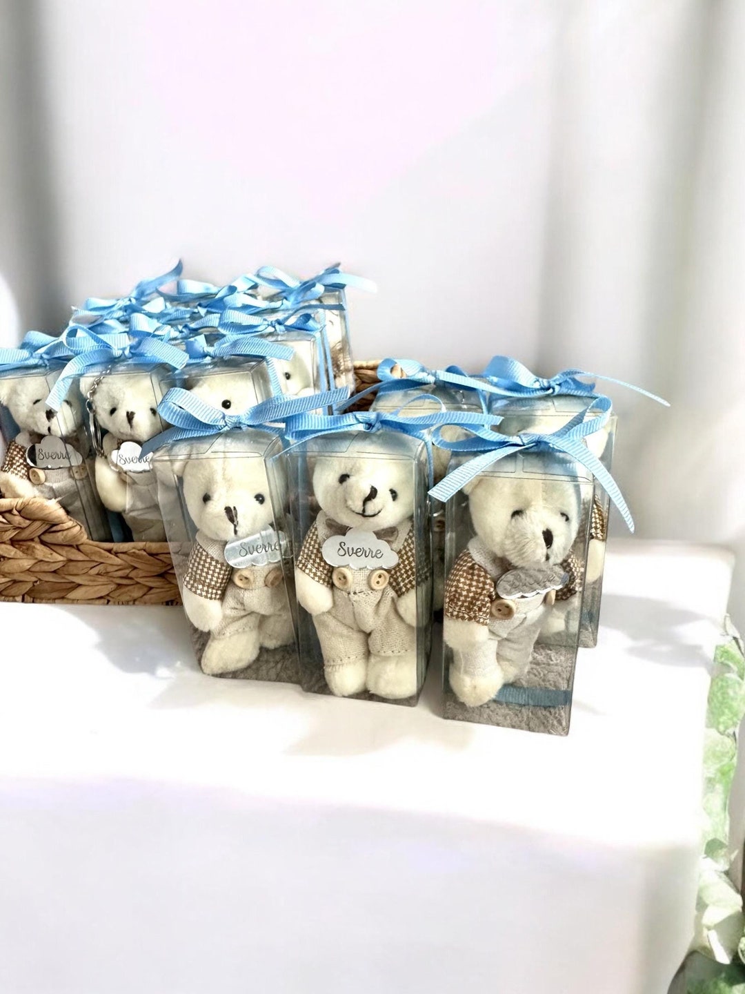 White Blue Teddy Bear Plush Keychains, Teddy Beary First Birthday ...