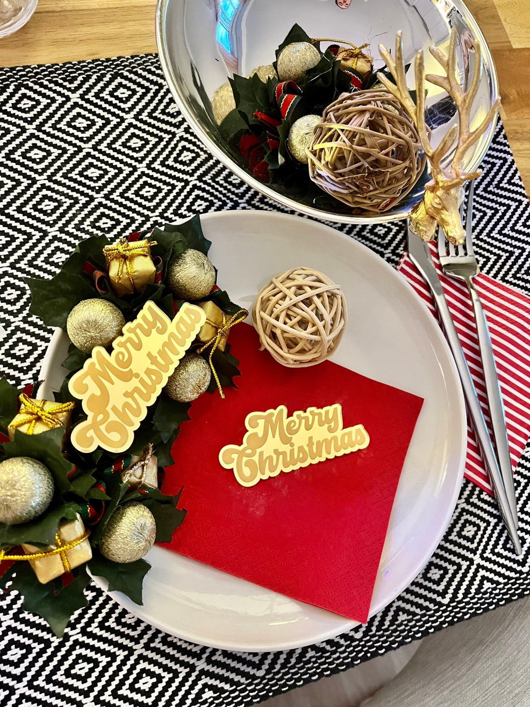 Christmas Name Plate Mirror Tag, Christmas Table Decor, Personalized ...