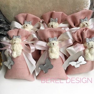 Pink Teddy Bear Sachet Bags, Baby Shower Gift Bags, Personalized Gift ...