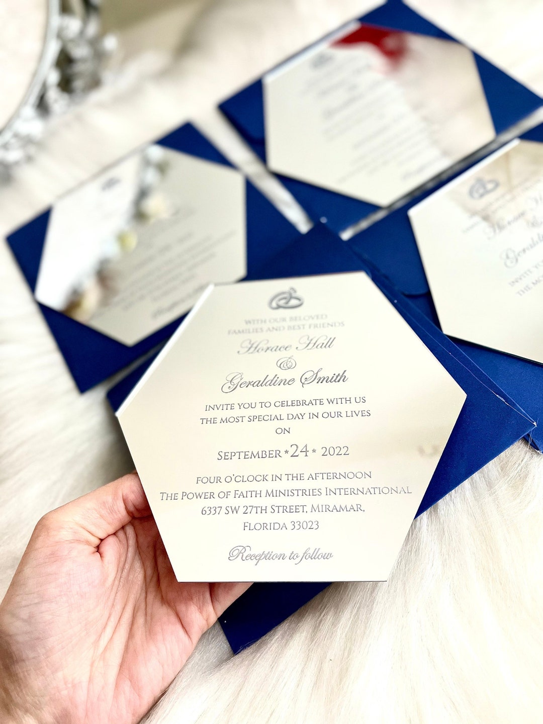 Hexagon Wedding Acrylic Invitations, Wedding Mirror Invitations ...