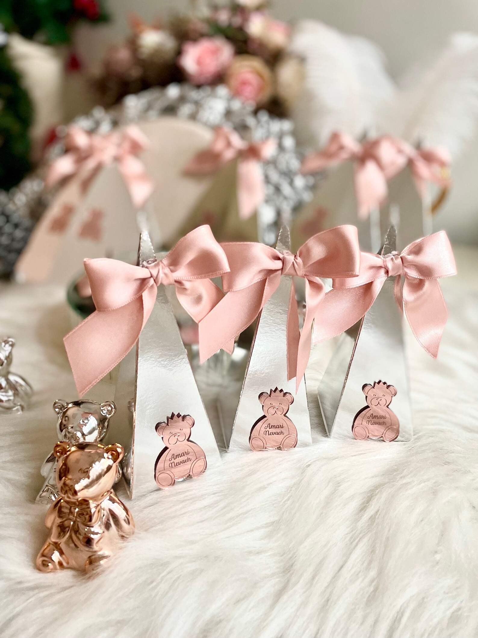 Teddy Bear Girl Baby Shower Custom Cone Box, Teddy Bear Personalized ...