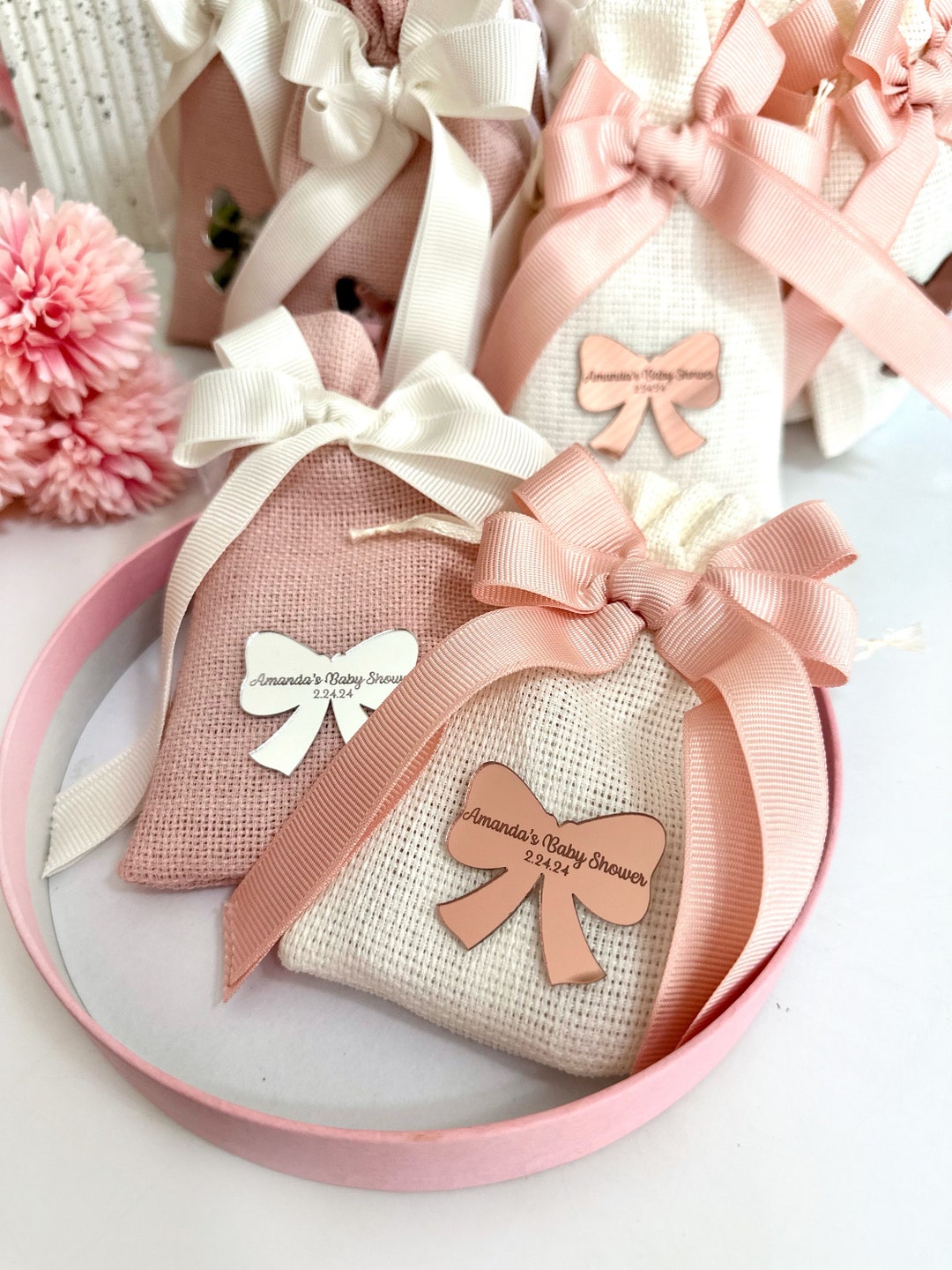 Custom Pink Bow Theme Gift Bags, Welcome Baby Girl Baby Shower Party ...