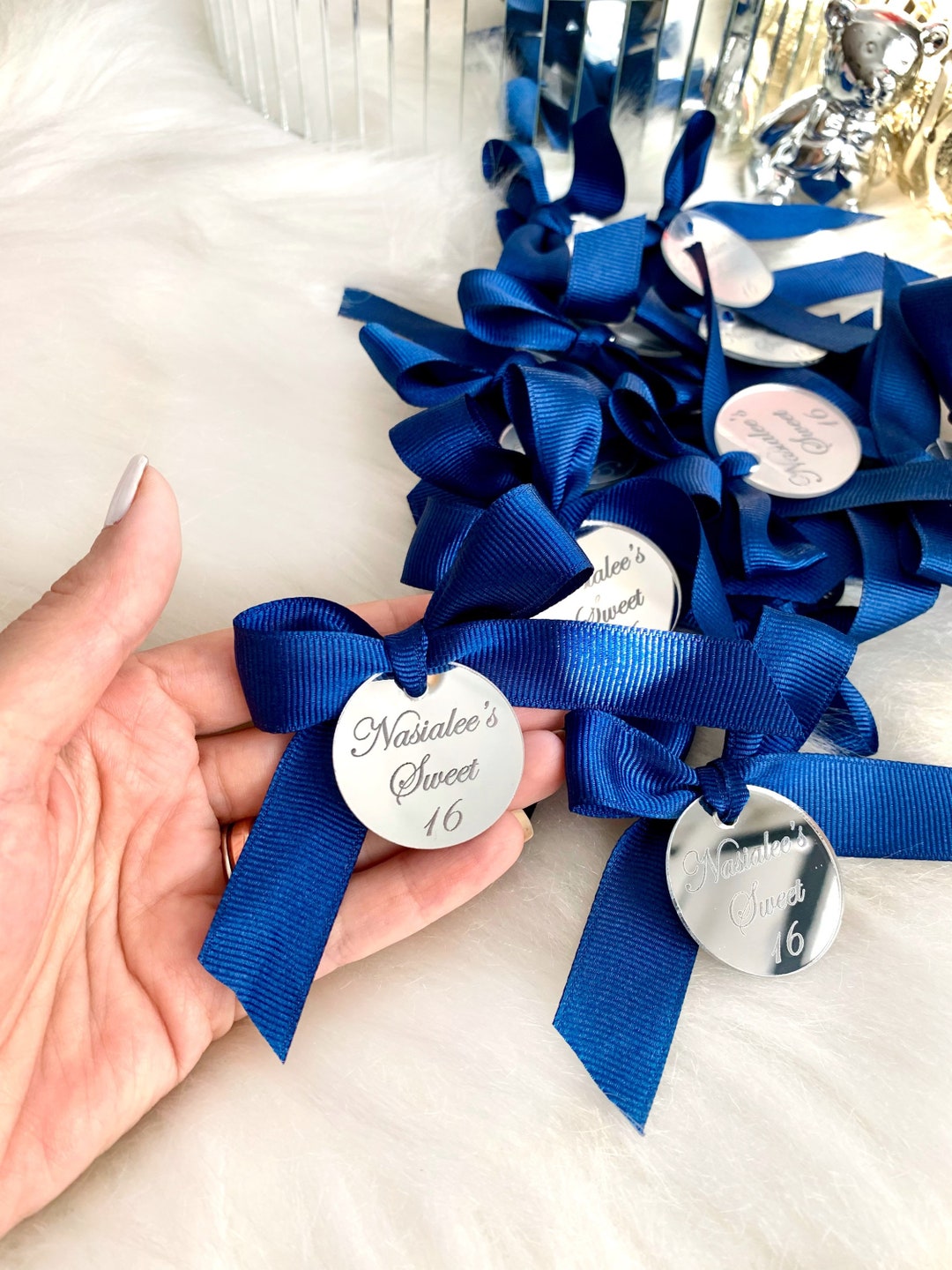 Silver Acrylic Mirror Tags, Royal Blue Favors, Tag Charm, Gift Tag ...
