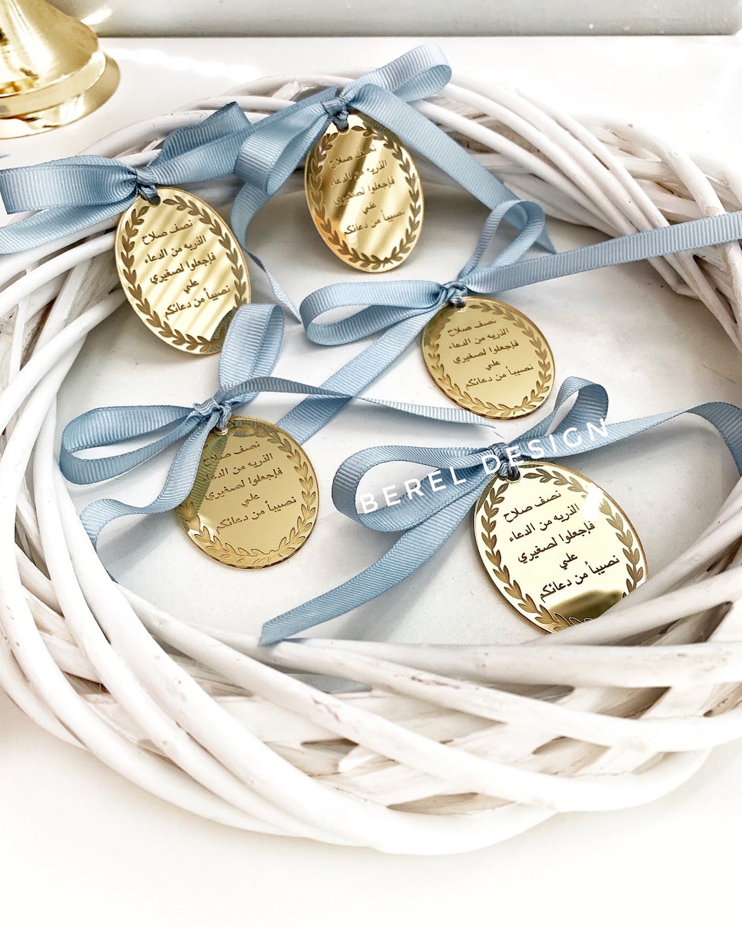 Blue Ribbon Custom Mirror Tags, Personalized Gift, Reception Tokens for ...