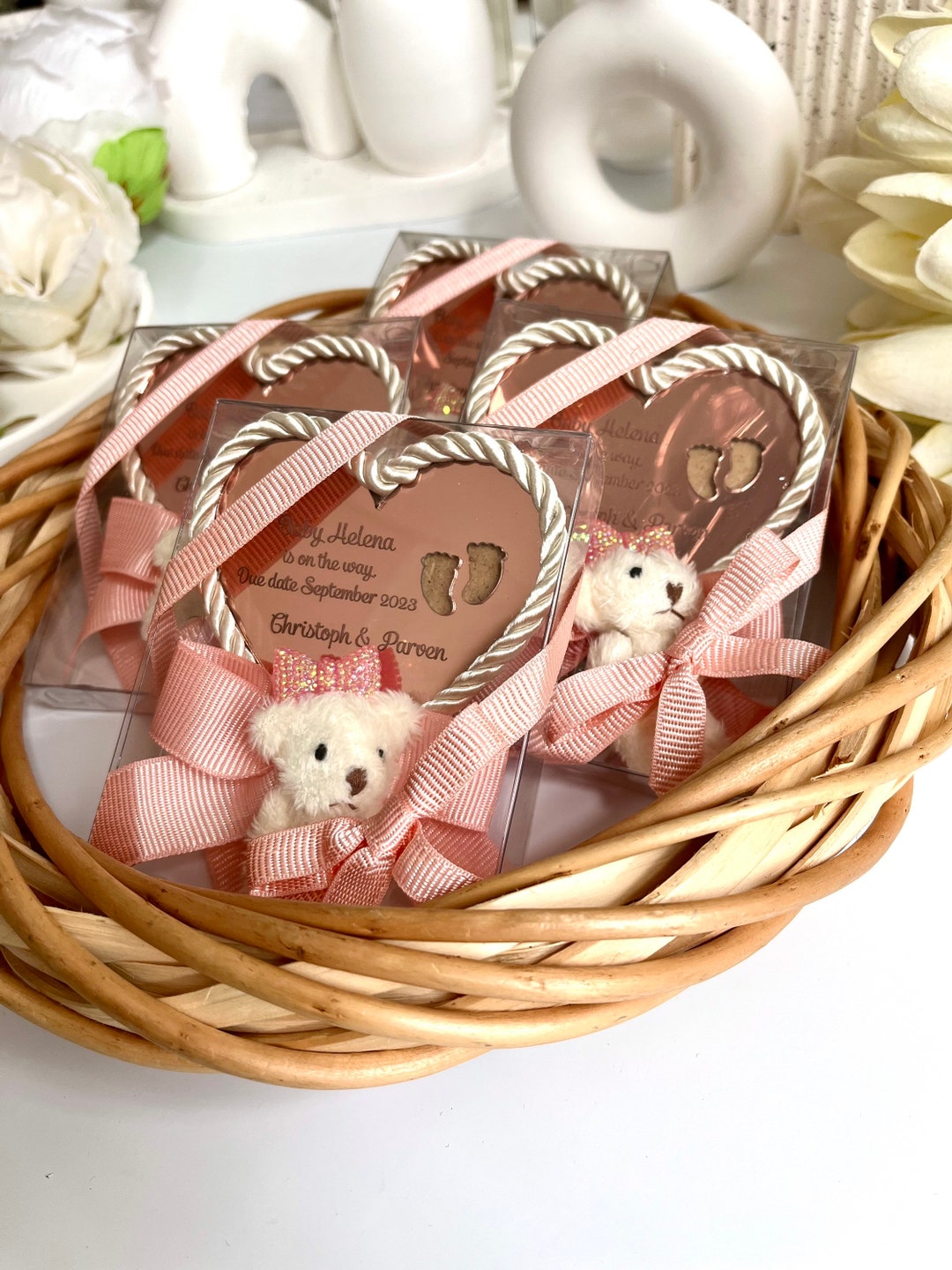 Heart Shape Teddy Bear Magnet, Rose Gold Teddy Bear Baby Shower Favors ...