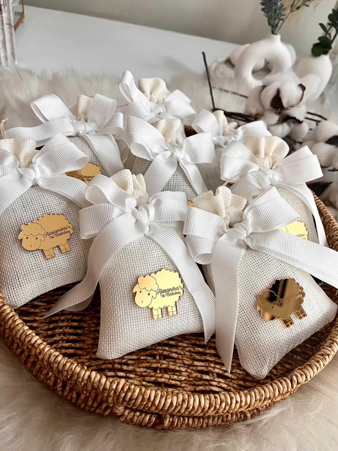 Custom Sheep Theme White Gift Bags, Lamb Party Gift Bag, Sheep Baby ...