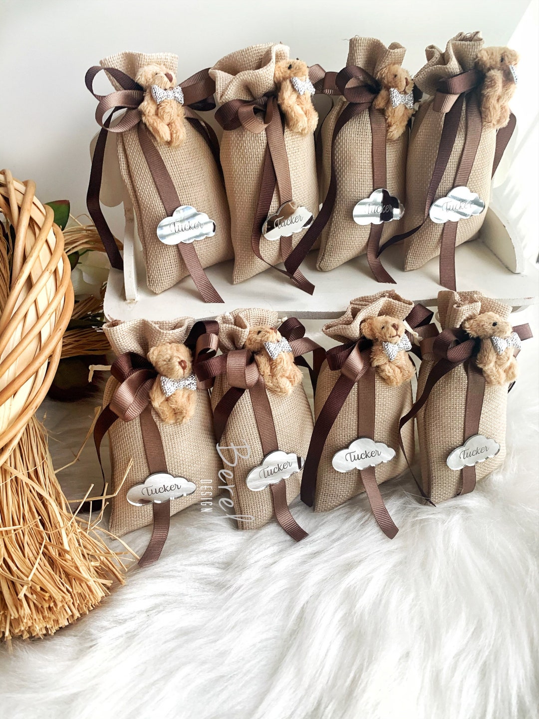 Beige Teddy Bear Sachet Bags, Bear Theme Party, Baby Shower Gifts ...