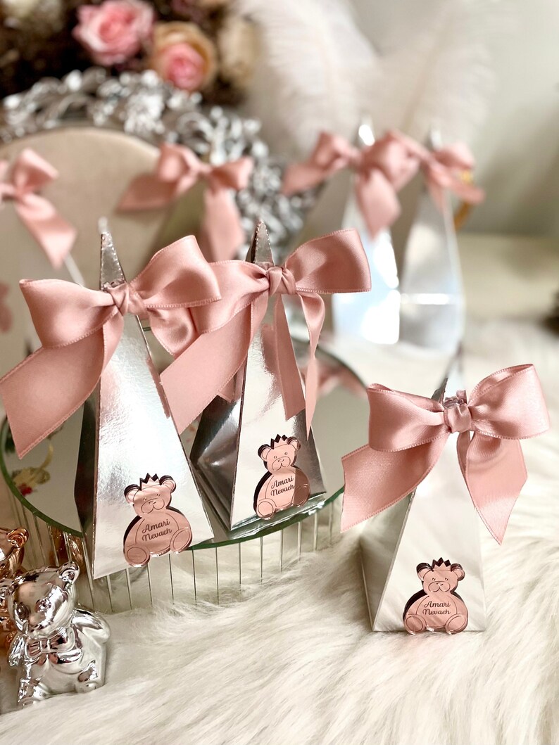 Teddy Bear Girl Baby Shower Custom Cone Box, Teddy Bear Personalized ...