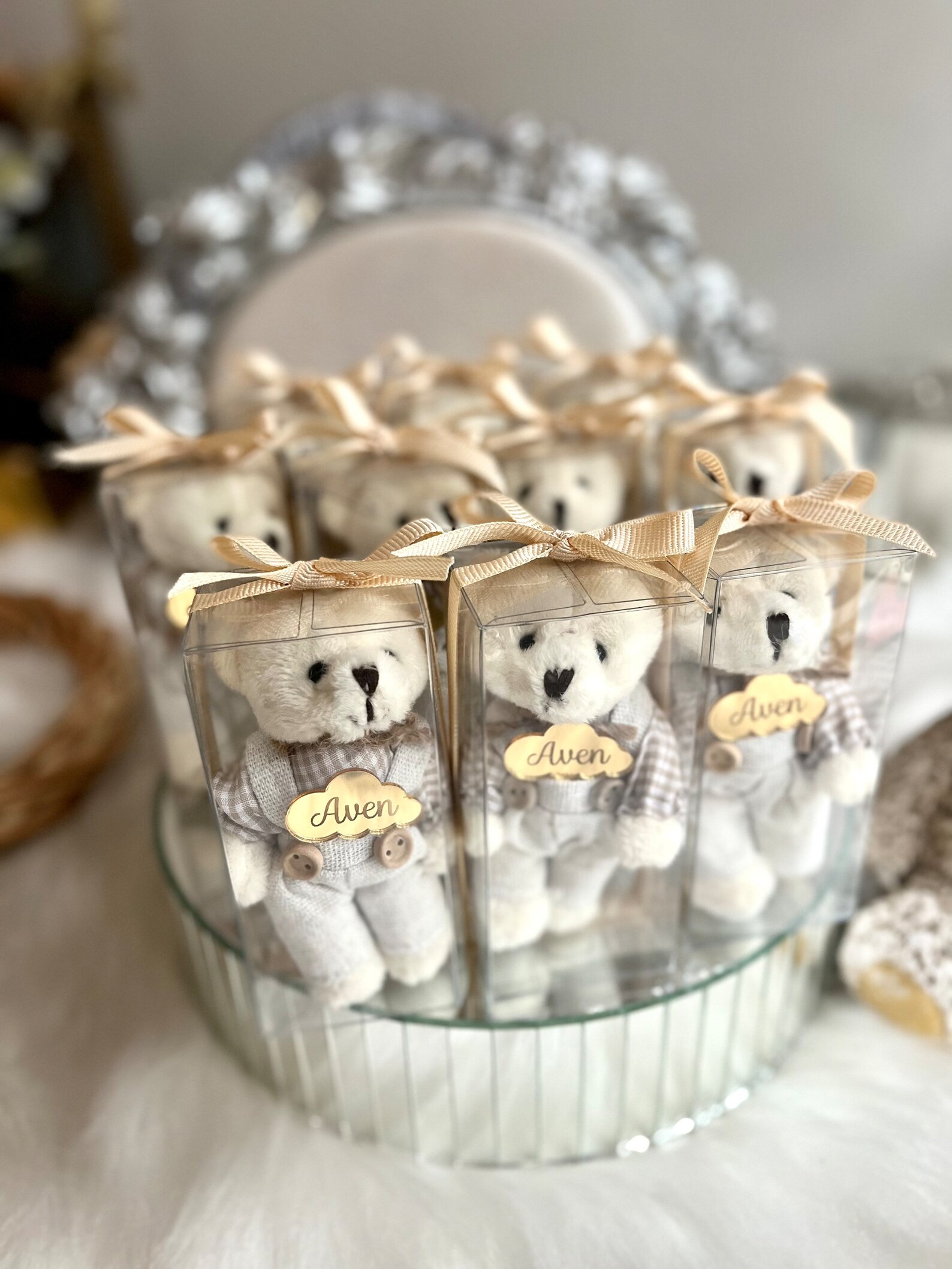 Custom Plush White Teddy Bear Keychain, Beary First Birthday, Birthday ...