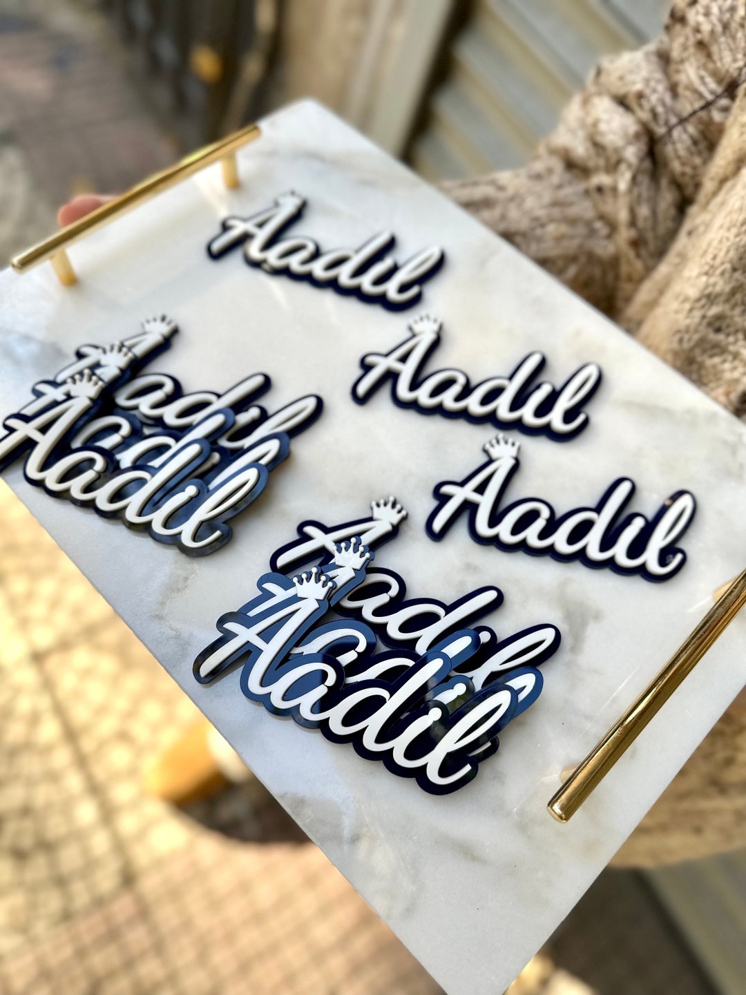 Black White Acrylic 2 Layer Name Tag, Gift Decor Tag, 3D Acrylic Name ...