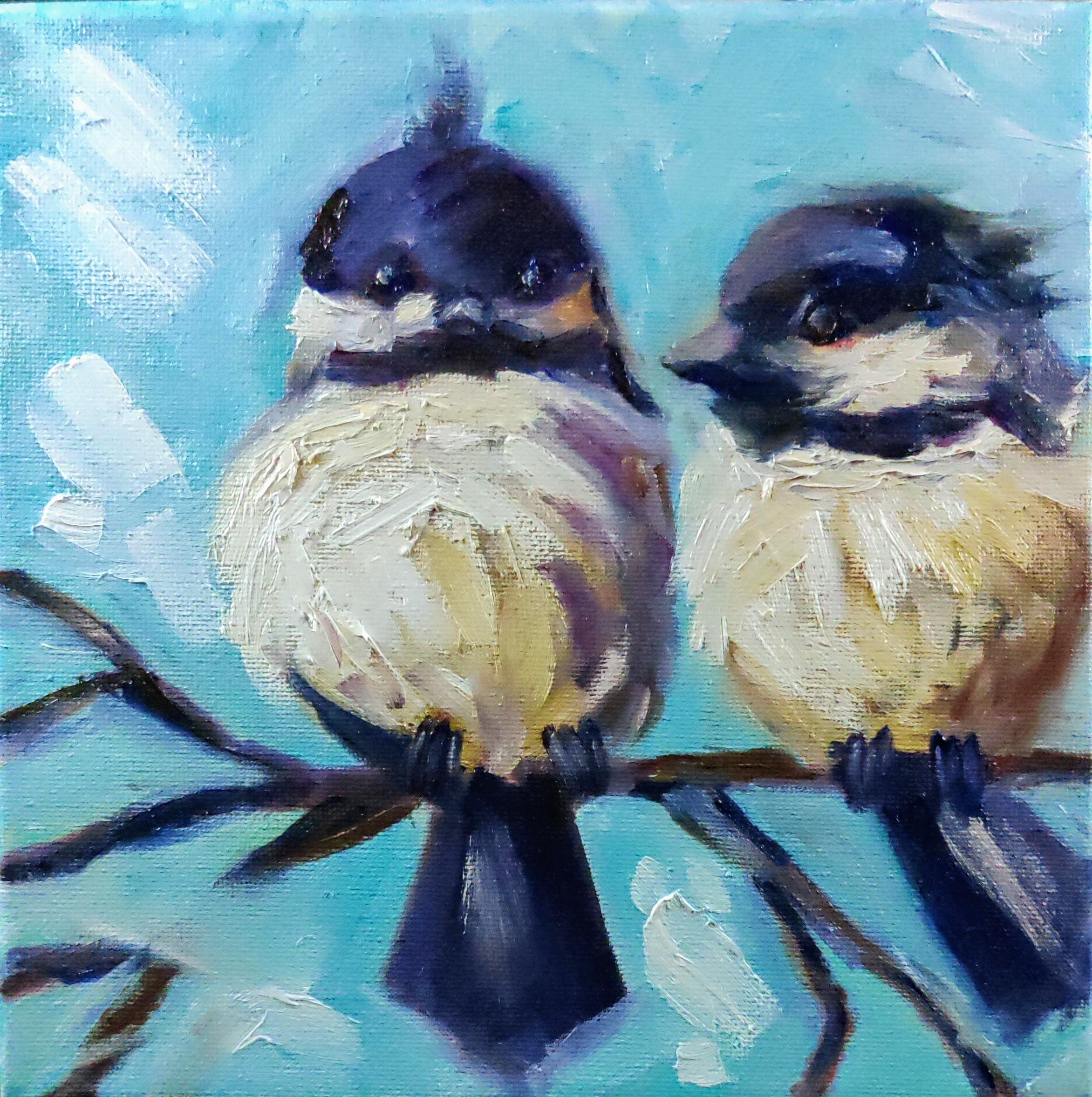 Two Little Birds. Original Oil Painting on Canvas 8x8 - Etsy