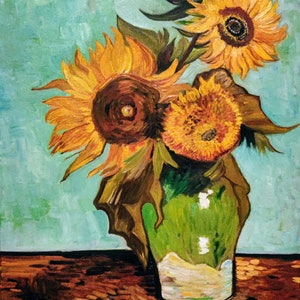 Three Sunflowers . Art Reproduction of "three Sunflowers in a Vase ...