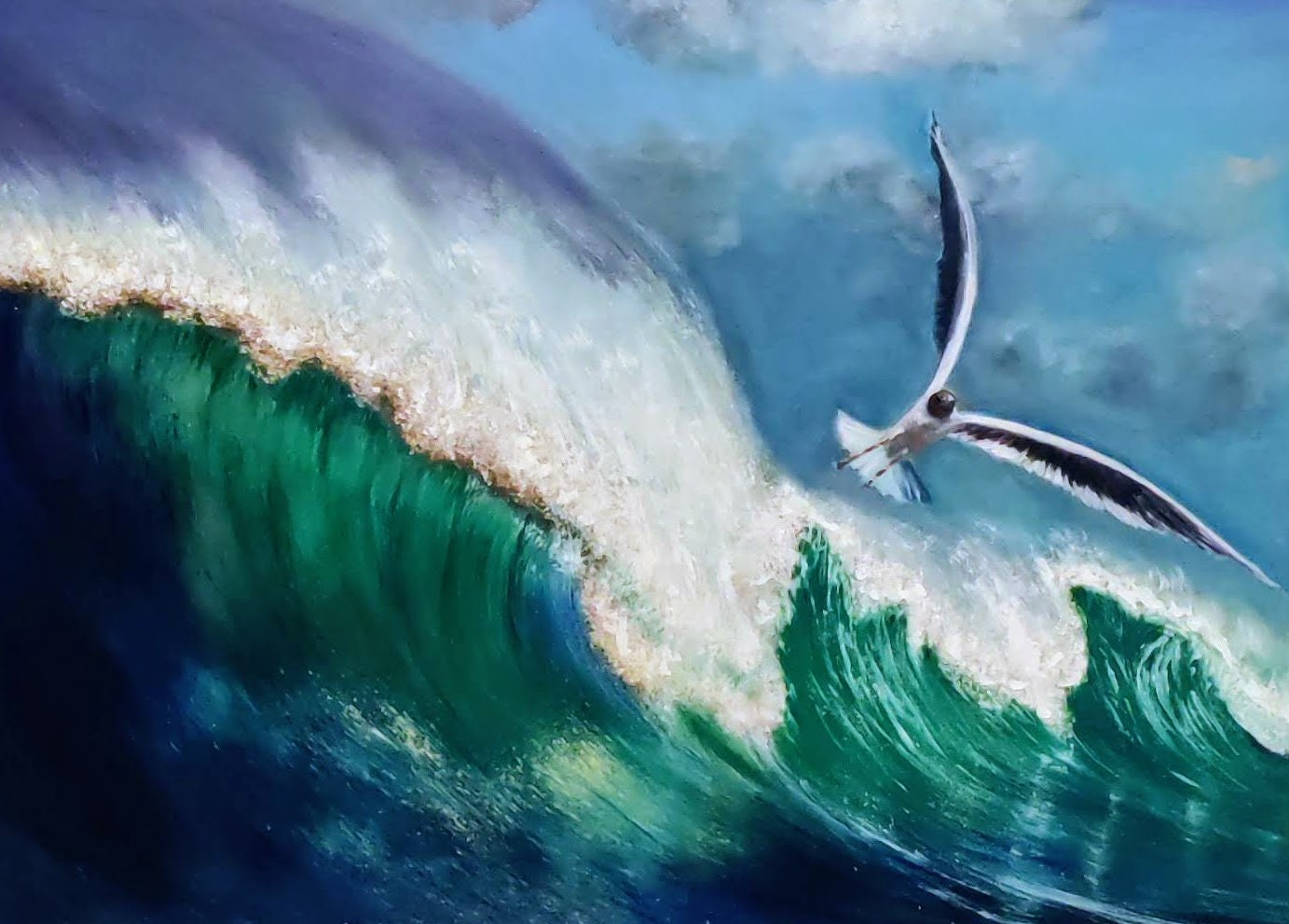 Flying Over the Wave. Ocean Wave Original Oil Painting on Canvas 30"x18 ...