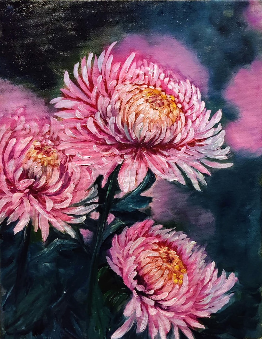 Chrysanthemums Original Oil Painting on Canvas 11"x14" Flowers Art ...